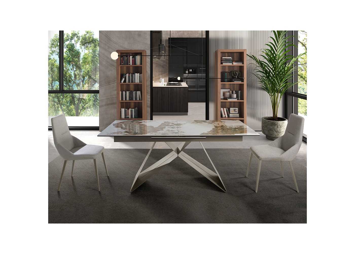 Table à manger avec plateau en céramique et pieds en acier - ESVEA